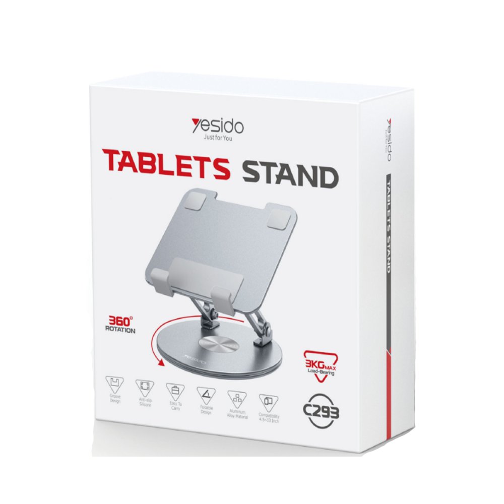 Yesido 360 Derece Ayarlanabilir Metal Tablet Standı Gümüş | Troyestore