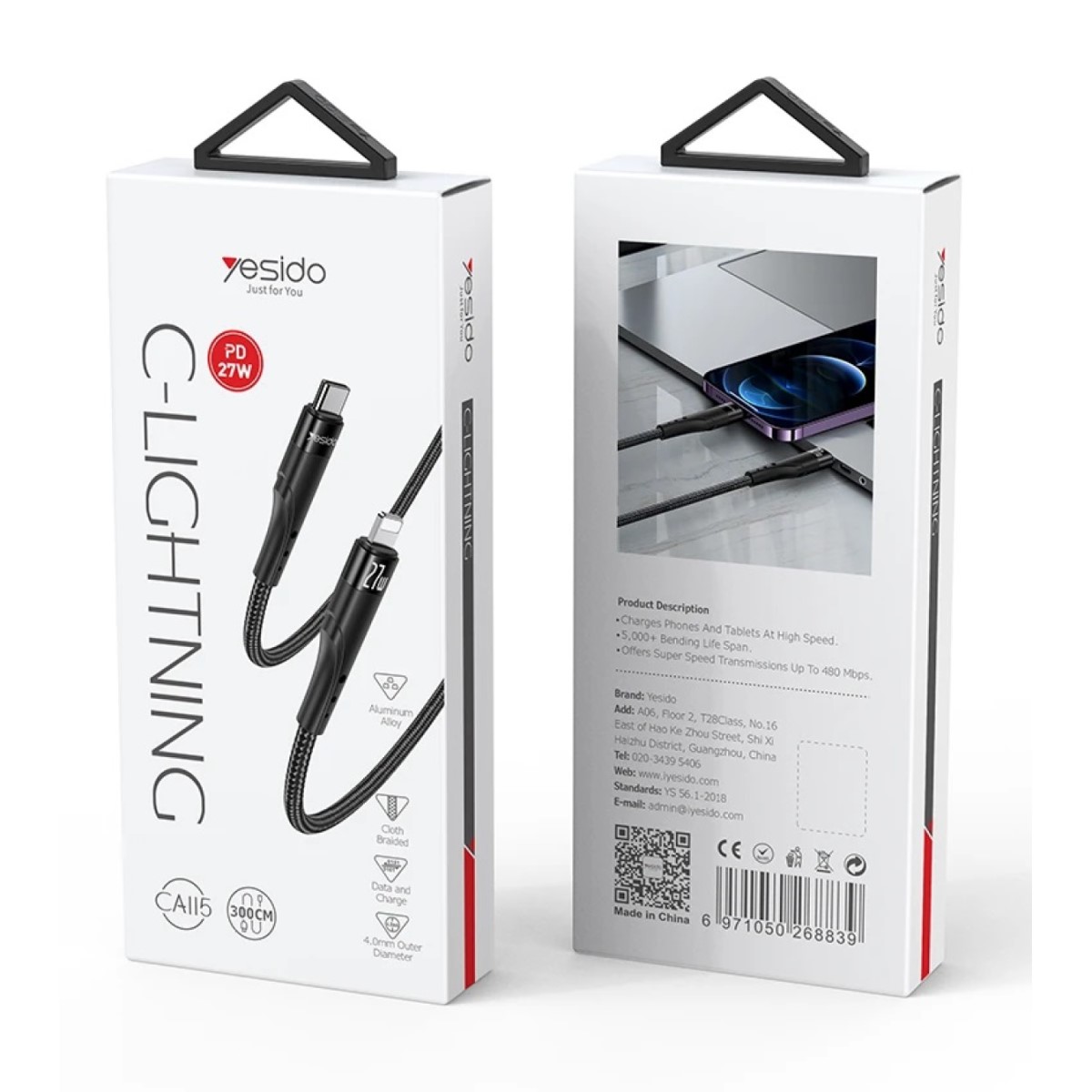 Yesido 3M 27W TypeC to Lightning Hızlı Şarj Kablo | Troyestore