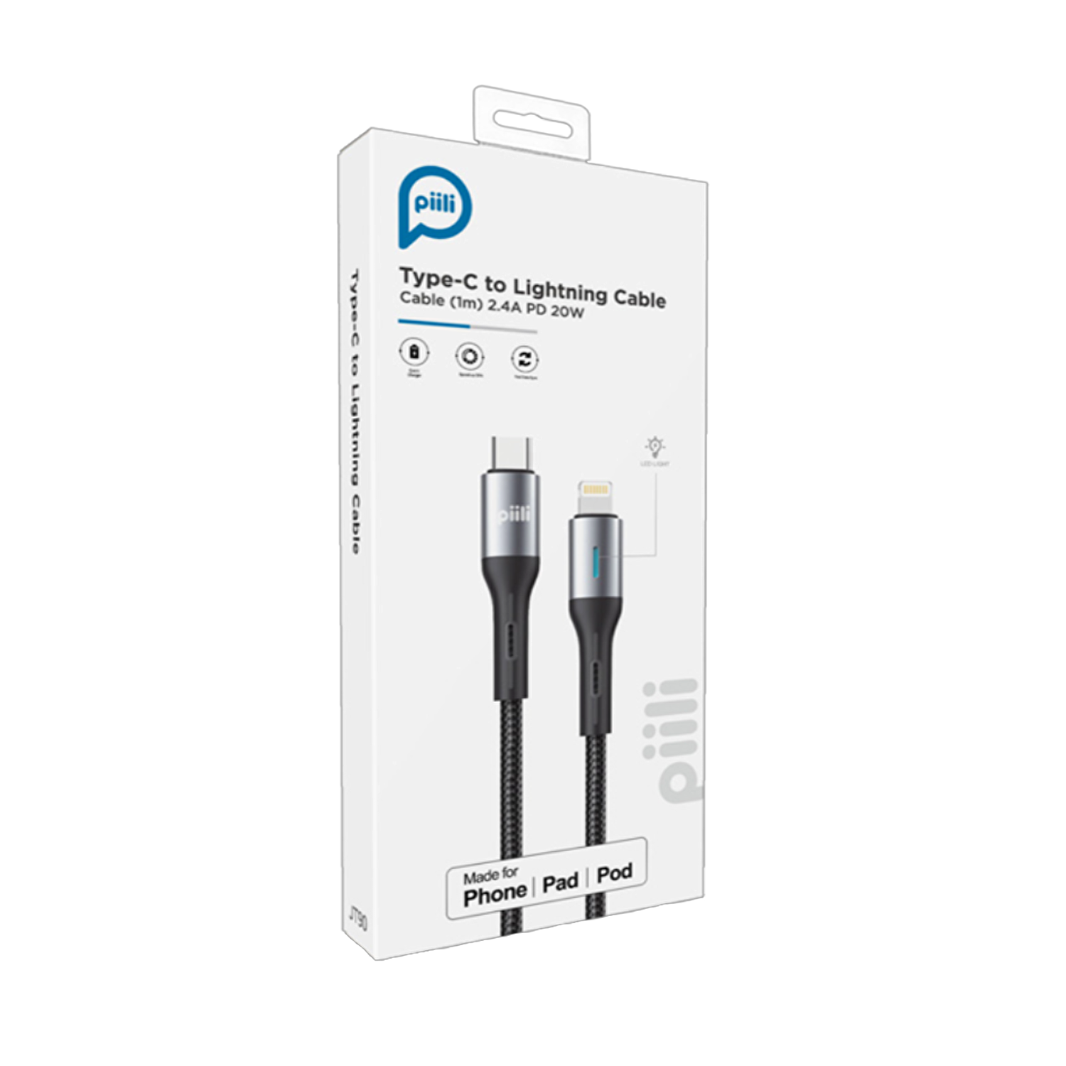 Piili TypeC to Lightning Cable 1m. Siyah - Troy Estore