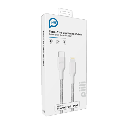 Piili TypeC to Lightning Kablo 1m. Beyaz | Troyestore
